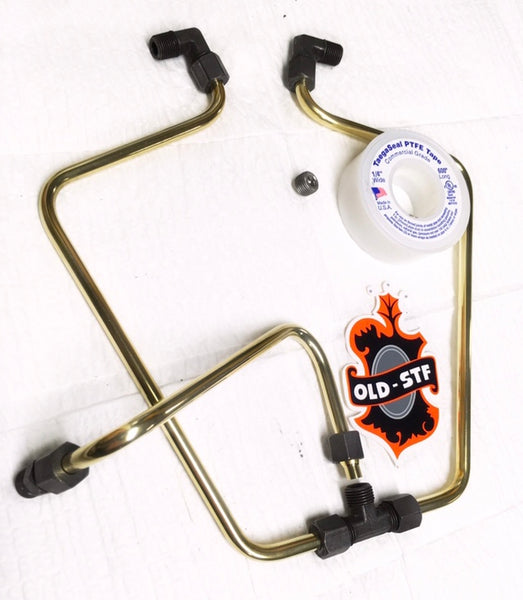 Old-Stf Shovelhead rocker box split oil line - Brass & Black